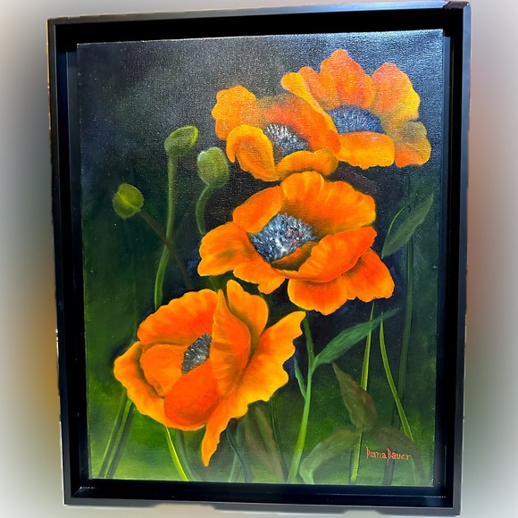 Oils by Di | Art | Vtg Rare Original Oil Poppy Painting Diana Bauer ...
